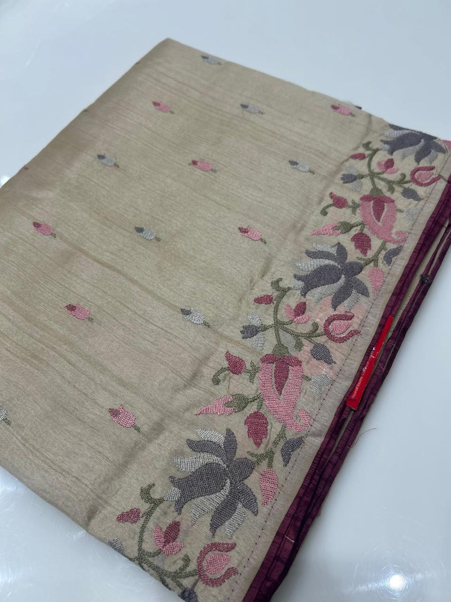 Buy SEMI TUSSAR SAREE -Chiku color Search Code 8619 Online