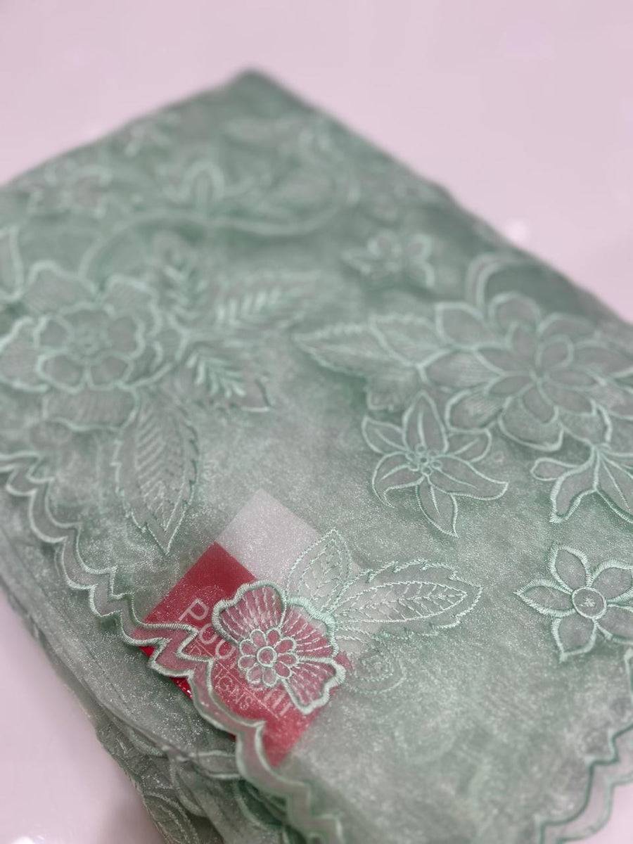 Buy ORGANZA SAREE -Safer Green color Search code 7000 Online